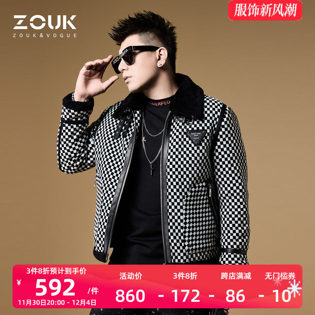 ZOUK design chessboard grid down jacket Men's tide brand tide brand and ...