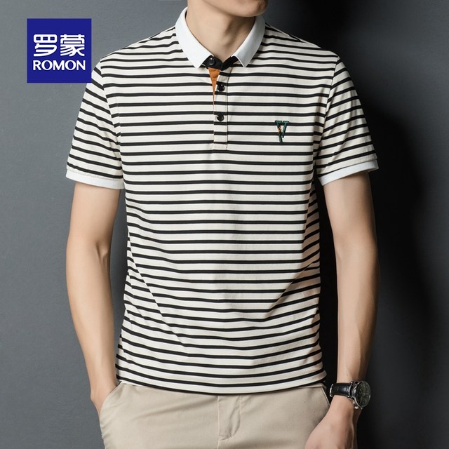 Romon polo shirt men's short-sleeved summer new loose business belt ...