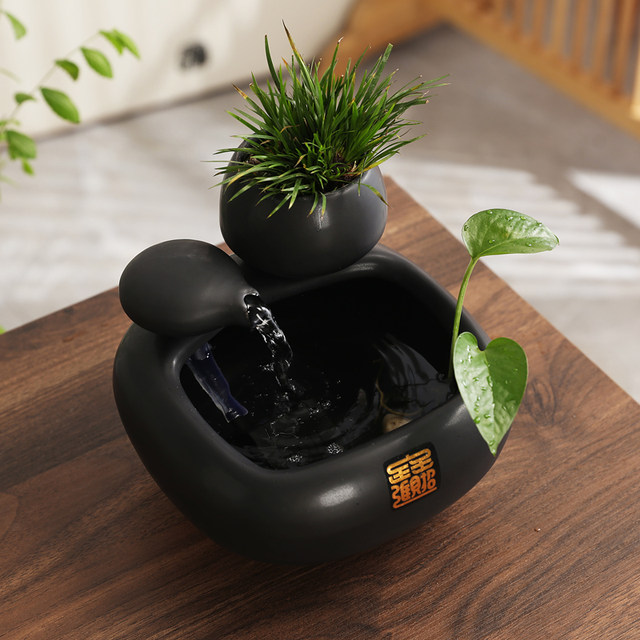 Ceramic flowing water ornaments, small tabletop, automatic circulation ...