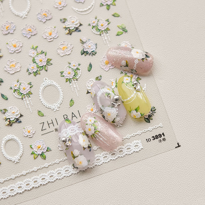 After the Rain Camellia Flower Nail Art Sticker Tomoni Embossed Hot ...