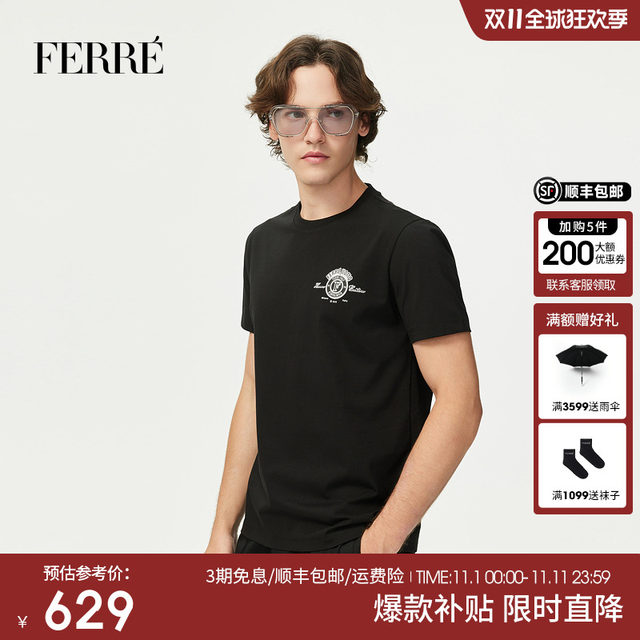 FERRE Ferre Italian light luxury short-sleeved T-shirt men's round neck ...