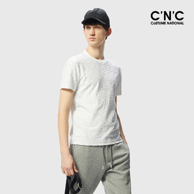 CNC men's 23 autumn and winter new flocking men's short-sleeved T-shirt ...