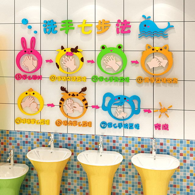 Kindergarten seven-step hand washing wall sticker step chart wall ...