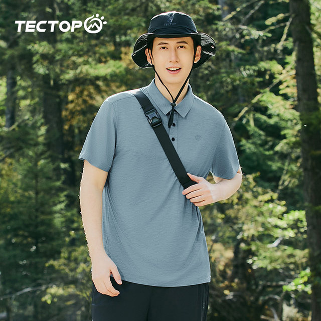 TECTOP explores outdoor summer new hiking sports lapel quick-drying T ...