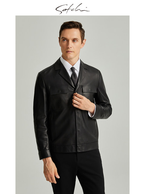 Satchi men's genuine leather leather jacket autumn new high-end suit ...