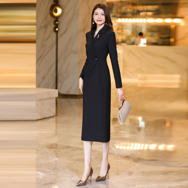 Black commuter business wear dress for women autumn 2024 new long ...