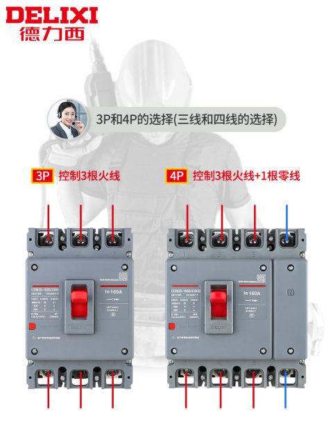 Delixi Plastic Case Circuit Breaker Cdm3 Air Switch Three-Phase 3P Four ...