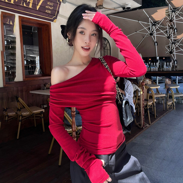 Weekeep street red niche design sensation oblique shoulder long ...
