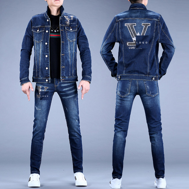 Men's high-end denim suit men's trendy brand 2024 new summer men's ...