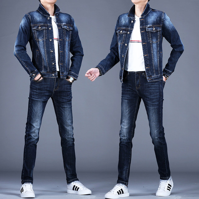 Dark blue hot diamond denim jacket 2024 new autumn denim suit men's ...