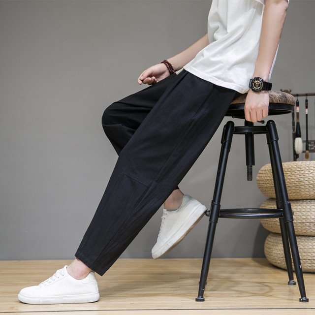 Pants Men's Nine-Point Pants Loose Linen Pants Summer Men's Pants Thin ...