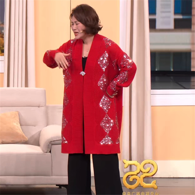 Ma Li Spring Festival Gala The same red sweater top sequins knitted ...