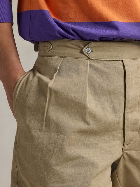 Ralph Lauren/rallauren menswear classic slack cotton twill pleated shorts
