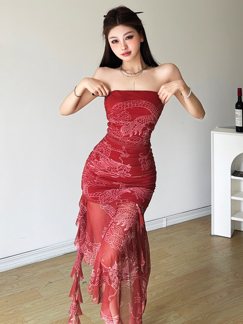 KLIOU Leng Yan Royal Sister's design dragon pattern print tube top ...