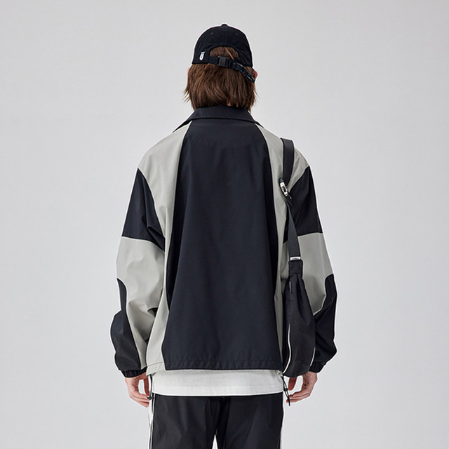 GUUKA Irregular Splicing Bomber Jacket Men's Half Turtle Collar Autumn ...