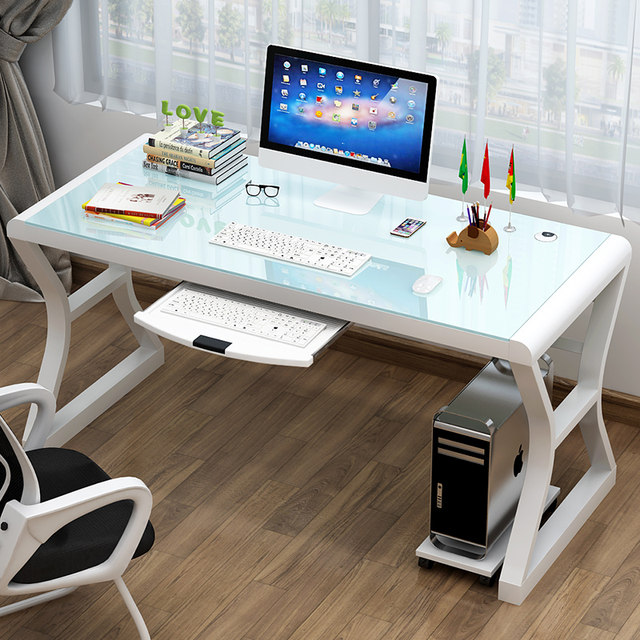 Simple desktop computer desk home bedroom game gaming table to learn desk steel -based glass ...