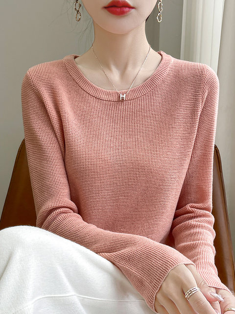 2024 autumn round neck sweater for women knitted base shirt white inner slim wool top loose ...