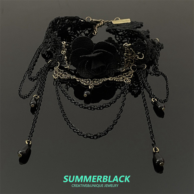 Black lace flower picker necklace women's neck accessories gothic ...