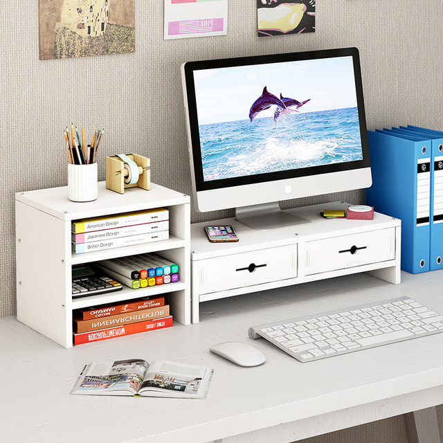 Computer monitor screen elevated stand office desktop storage double ...