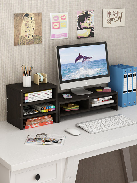 Computer monitor screen elevated stand office desktop storage double ...