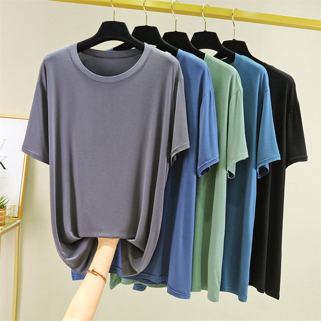 Summer men's Modal loose short -sleeved T -shirt solid color round neck ...