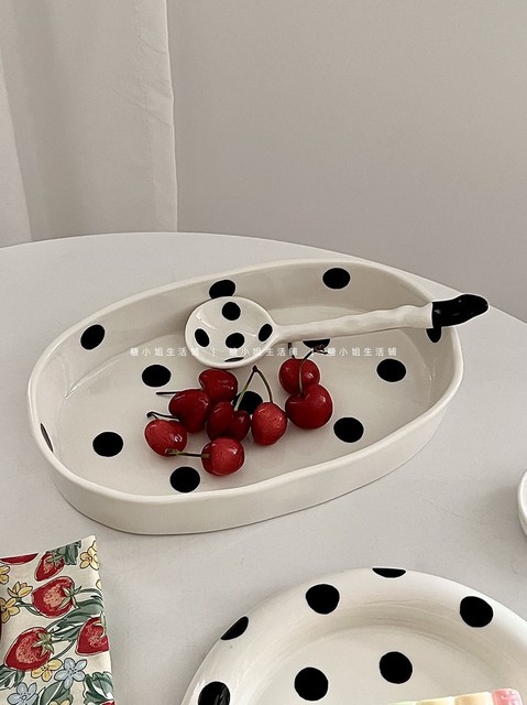 Miss sugar wave dot ceramic plate high -end Hepburn round tidal plate ...