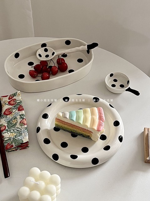 Miss sugar wave dot ceramic plate high -end Hepburn round tidal plate ...