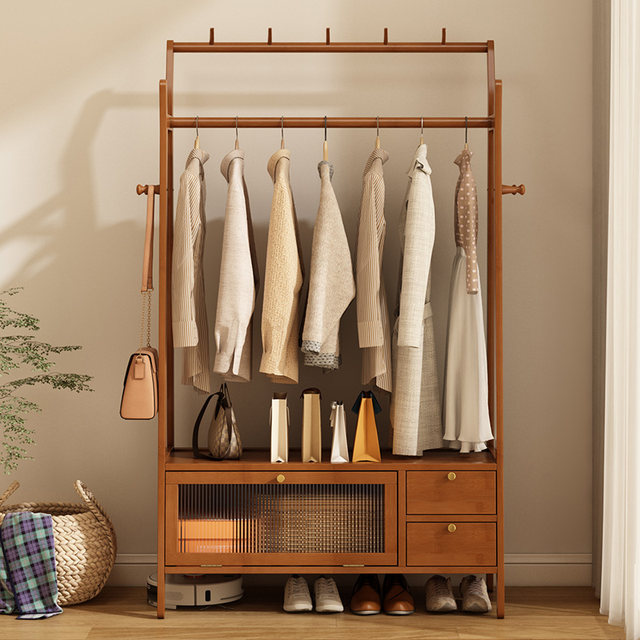 Floor-standing clothes rack, non-solid wood coat rack, bedroom bag rack ...