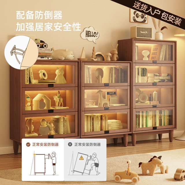 Dust-proof bookcase glass door storage rack integrated wall-to-ceiling ...