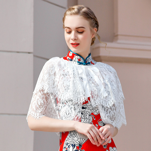 Lace cloak shawl women's summer thin short coat 2024 new style lace up ...