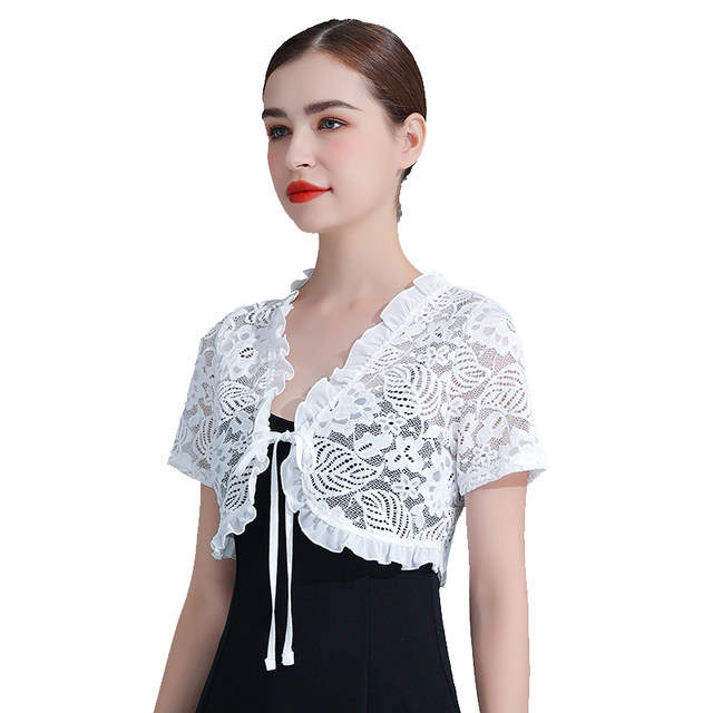 Lace-tie waistcoat for women, summer thin short coat, short-sleeved ...