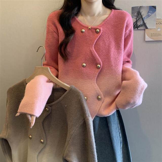 Gradient sweater jacket for women in autumn and winter new large size ...
