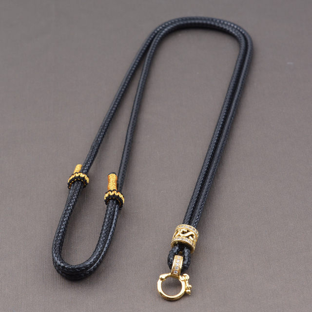 High-end black leather rope necklace pendant rope pendant lanyard ...