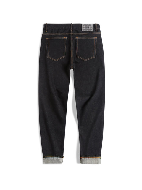 Stretch American high street black red-eared denim nine-point jeans men ...