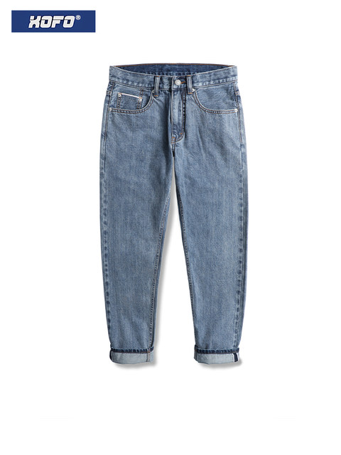 Light-colored Hong Kong style nine-point jeans men's spring and summer ...