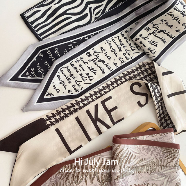 Wu Xin's same style hair tie ribbon retro French long small silk scarf ...