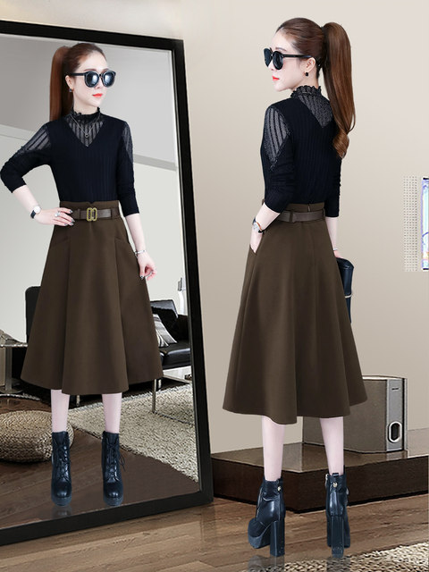 Mao woolen skirt female A -character mid -length autumn and winter 2024 ...