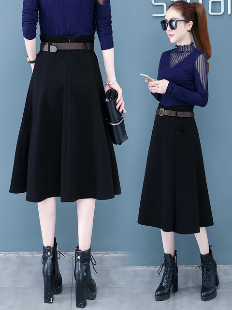 Mao woolen skirt female A -character mid -length autumn and winter 2024 ...