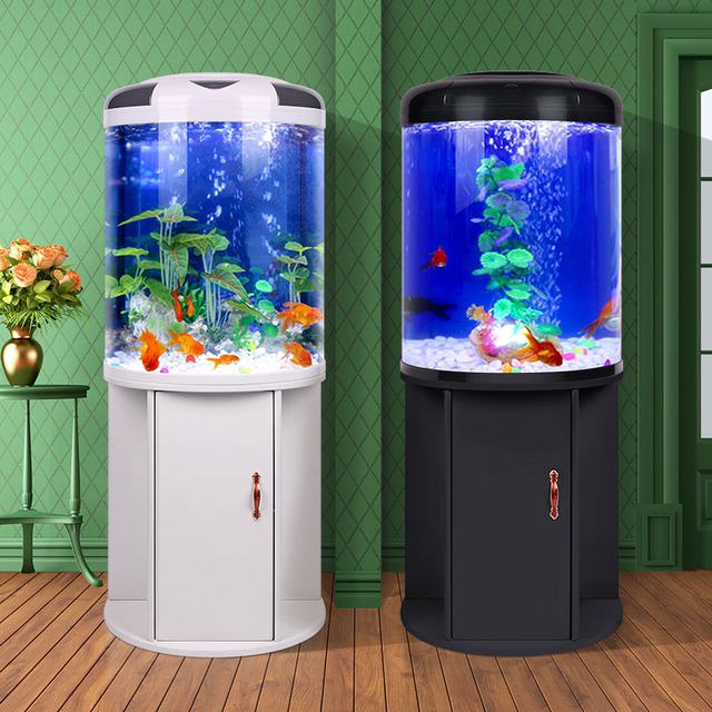 Minjiang Semi-Circular Glass Fish Tank Aquarium for Living Room, Small ...