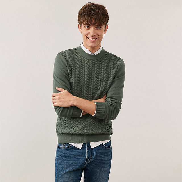 [Cashmere] Navigare Italian small sailing green round neck sweater men ...