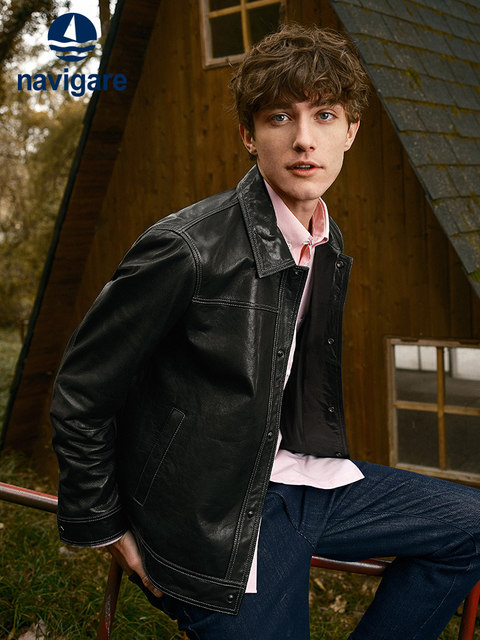 [Goatskin] Navigare Italian small sailing black leather jacket men's ...