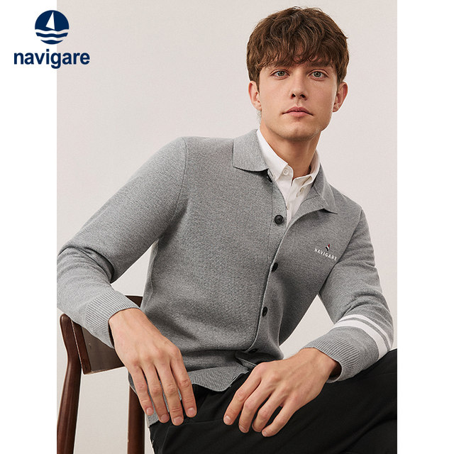 [Wool] Navigare Italian sailing gray sweater jacket men's autumn casual ...