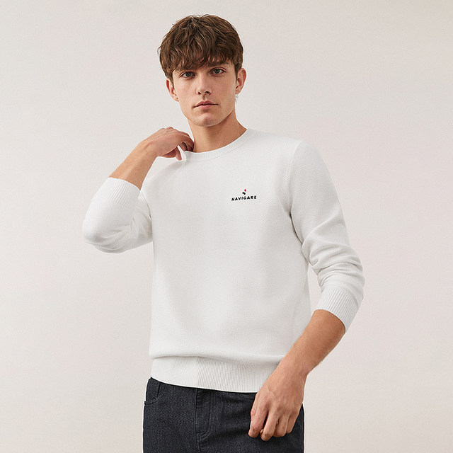 Navigare Italian small sailing white warm round neck sweater men's ...