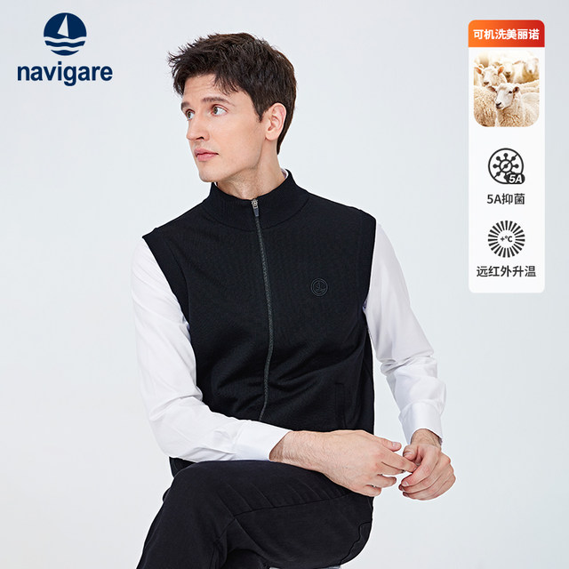 [Wool] Navigare Italian sailing knitted vest jacket men's autumn black ...