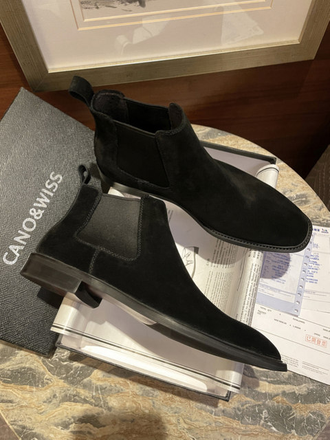 CW Spring Chelsea Boots Men's Leather Short Boots Fleece British One ...