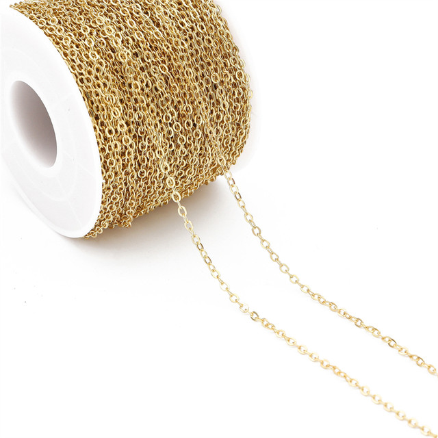 Color-preserving 14K gold-plated thin chain flattened extended O-shaped ...