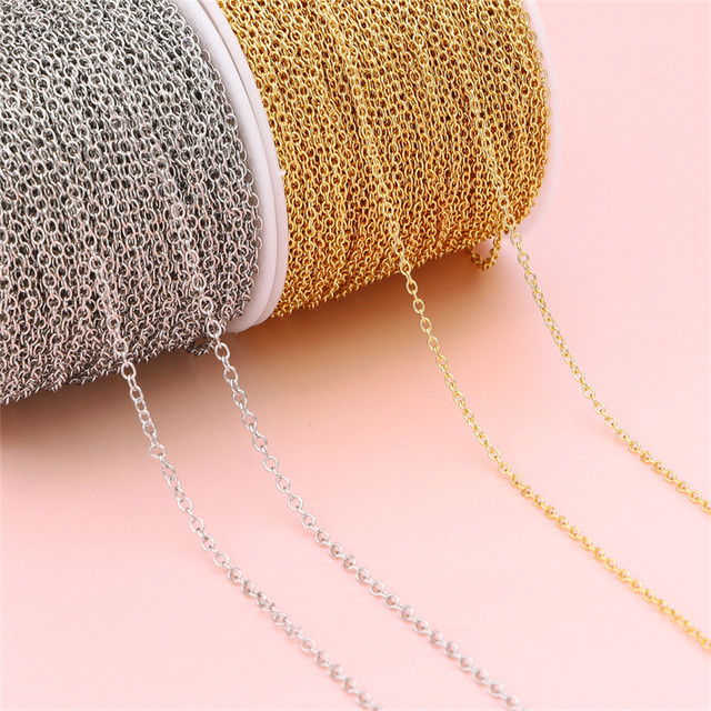 Color-preserving 14K gold-plated thin chain flattened extended O-shaped ...