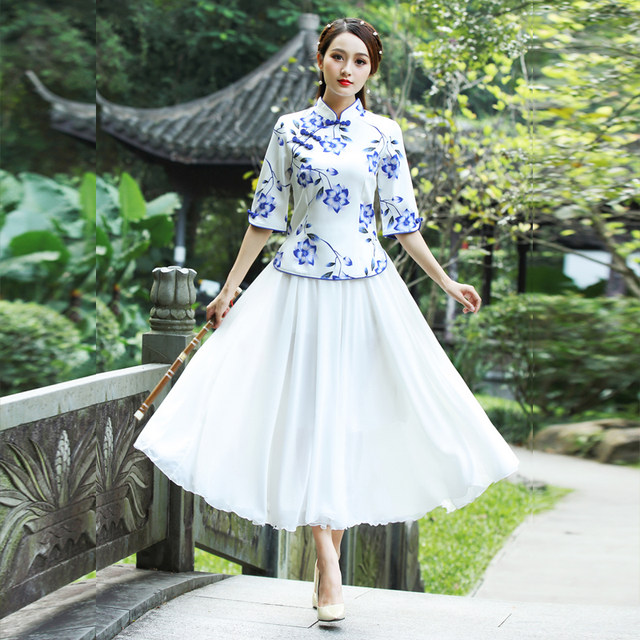 Spring and Summer Fashion Improved Cheongsam Top Two-Piece Set Tang ...