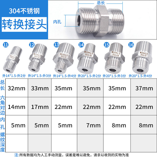 Pressure gauge 304 stainless steel conversion connector filling core ...