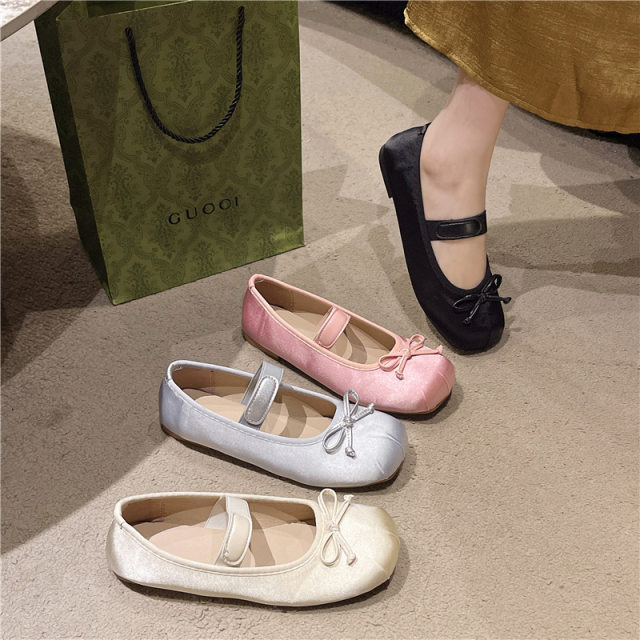 Flat pink ballet shoes fairy shoes spring and autumn 2024 new velvet ...